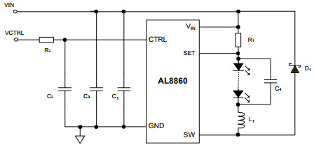AL8860EV1，基于 AL8860 降压和降压 LED 驱动器的评估板, 使用 Diodes Incorporated 的 ...